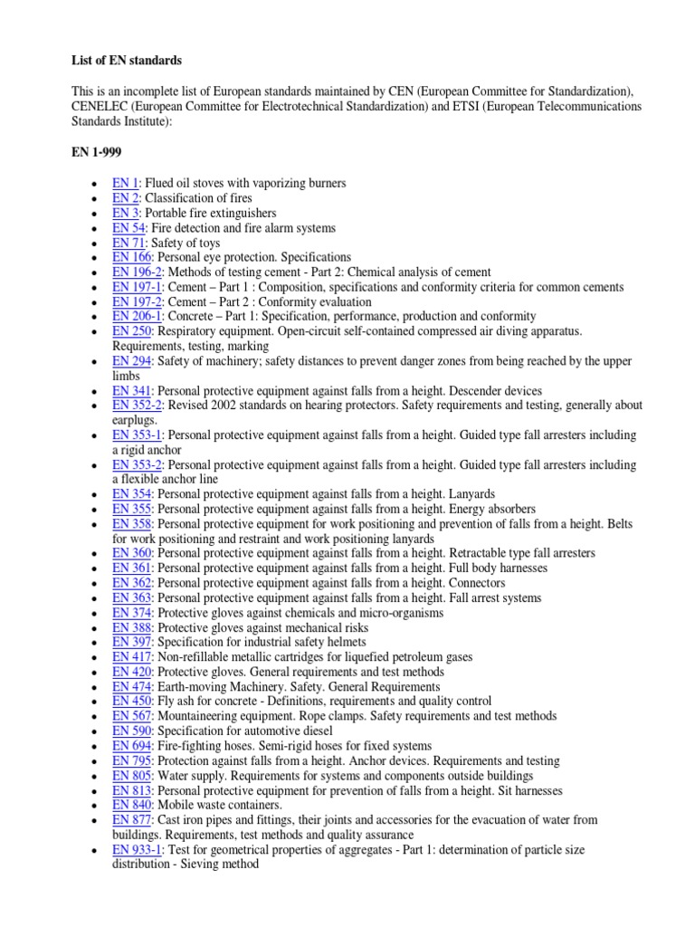 List of EN - Standards | PDF | Personal Protective Equipment ...