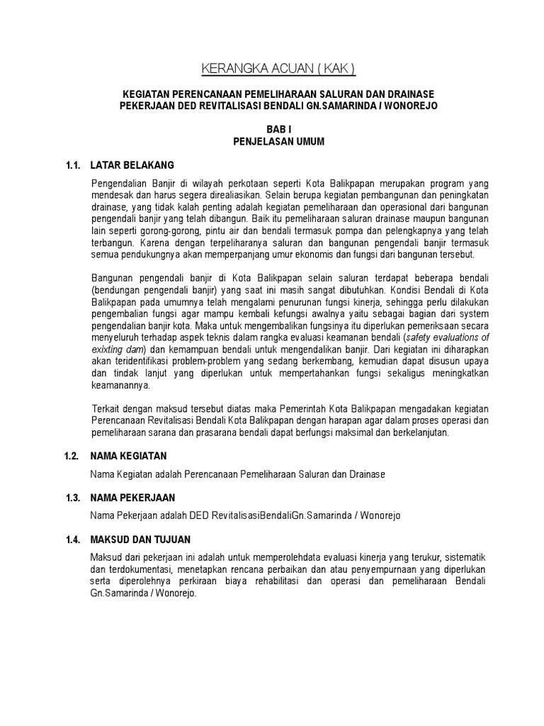 KAK DED Revitalisasi Bendali | PDF | Bisnis | Teknologi & Rekayasa