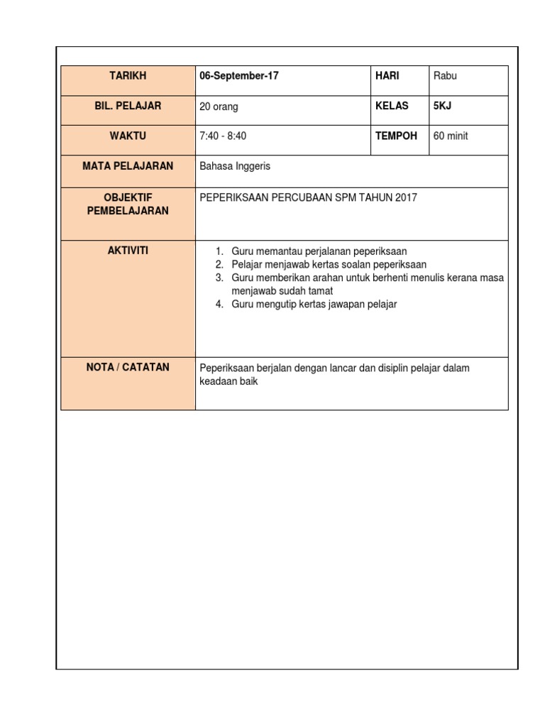 Contoh RPH Semasa Ujian - Peperiksaan | PDF