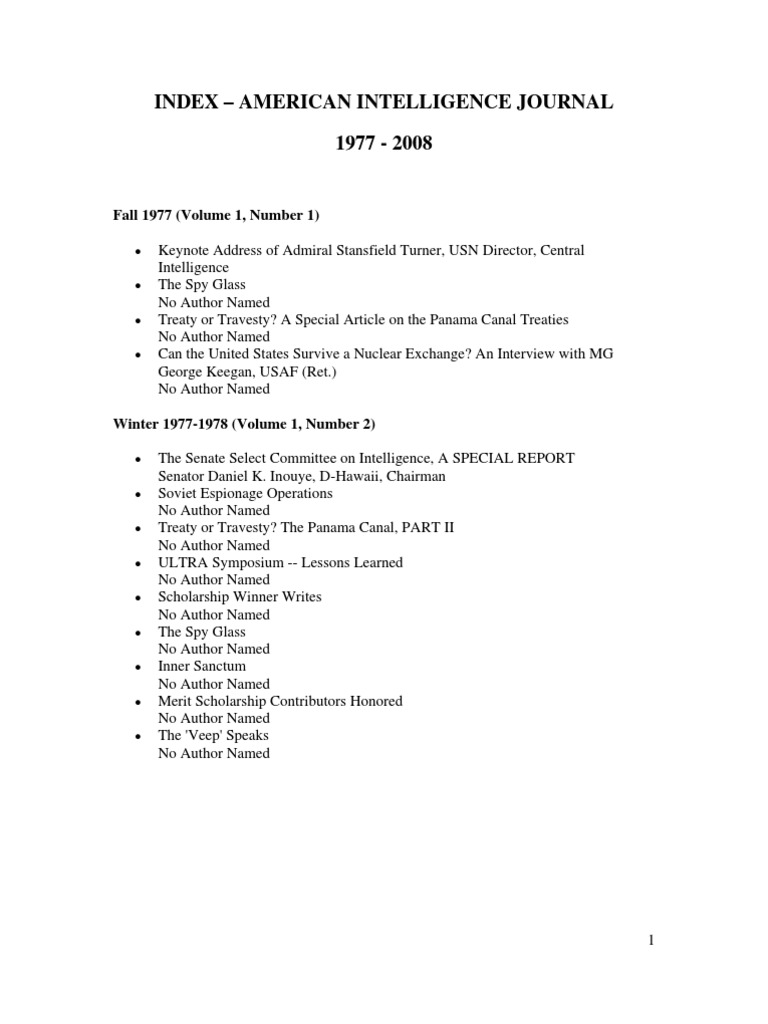 Index Â " American Intelligence Journal 1977 | PDF | Defense ...