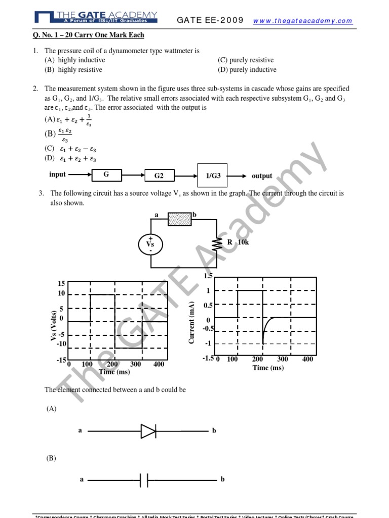 EE 2009 GATE Questions | PDF | Transformer | Inductance