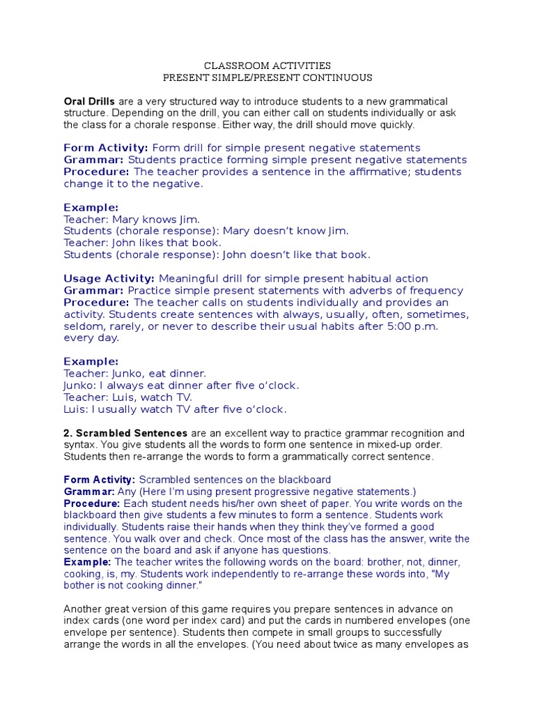 Classroom Activities | PDF