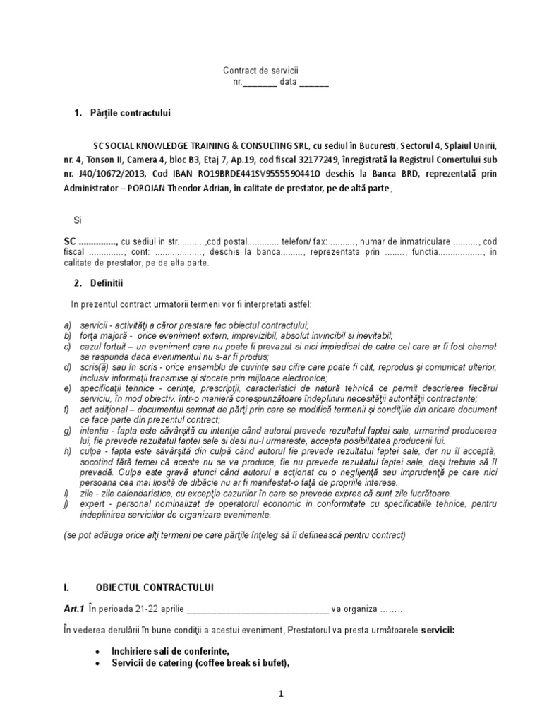 Model de Contract Organizare Evenimente | PDF