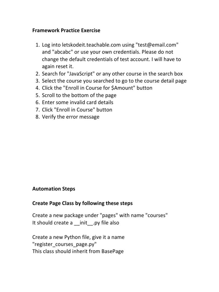 Automation Framework Exercise Pdf Software Engineering Computing