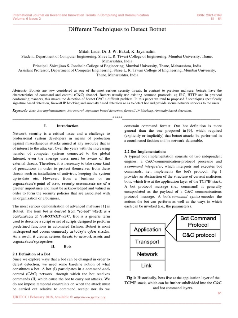 Different Techniques To Detect Botnet Pdf Internet Bot Computer