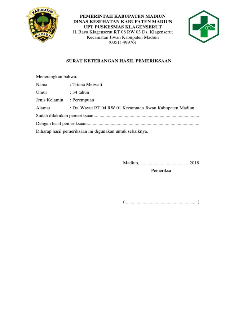 Surat Keterangan Hasil Pemeriksaan | PDF