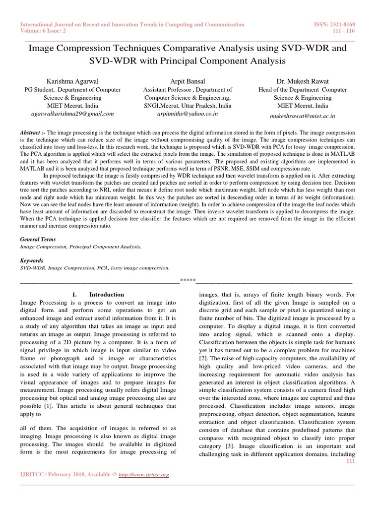 Image Compression Techniques Comparative Analysis Using SVD-WDR and SVD ...