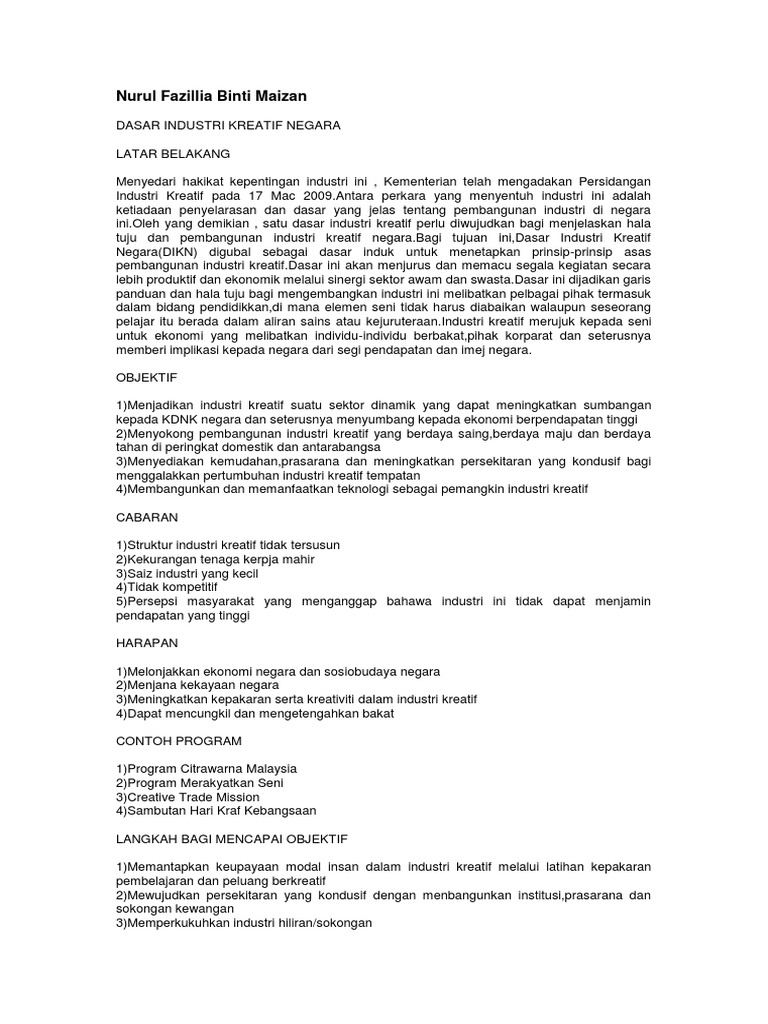 Dasar Industri Kreatif Negara Pajil | PDF