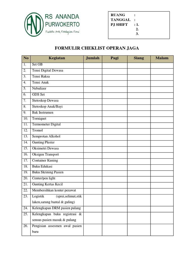Formulir Cheklist Operan Jaga | PDF