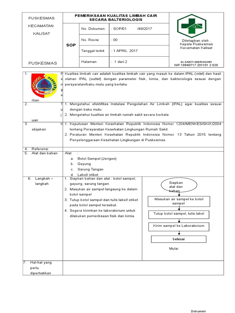 SOP KESLING - Pemeriksaan Kualitas Limbah Cair Bakteriologis | PDF