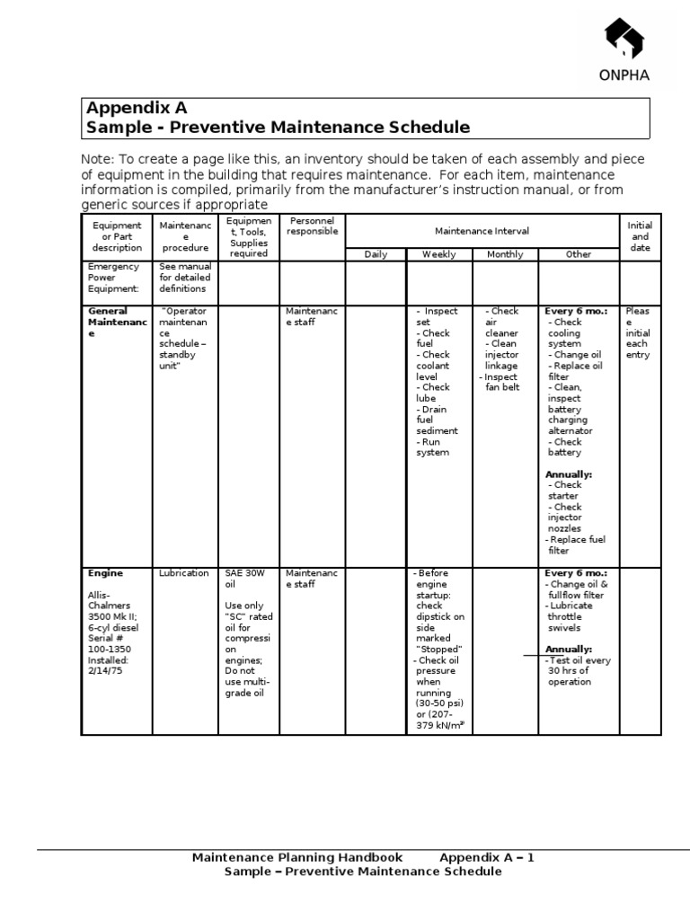 A Sample Preventative Maintenance Schedule PDF | PDF | Fuel Injection ...