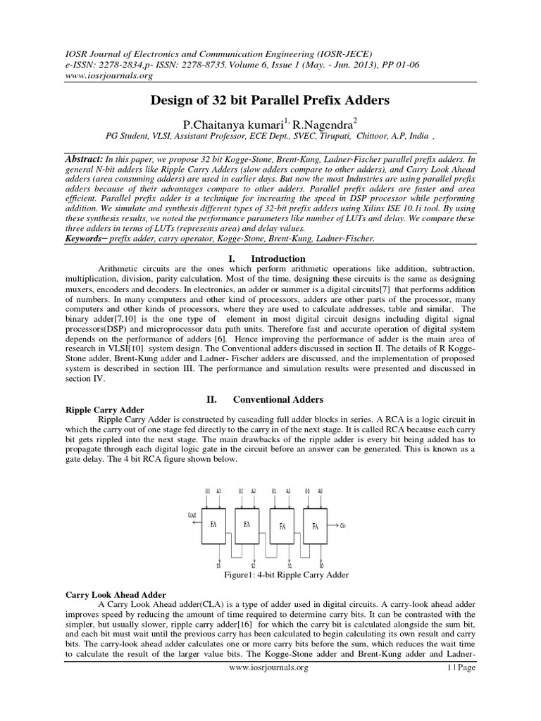 Kogge-Stone Adder | PDF | Electronic Design | Areas Of Computer Science
