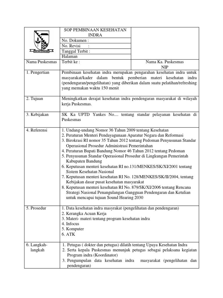 Sop Pembinaan Kesehatan Indra | PDF