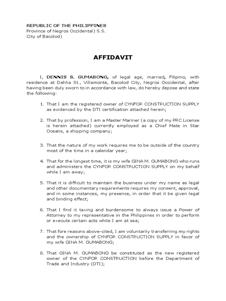 Affidavit DTI | Government Information | Government