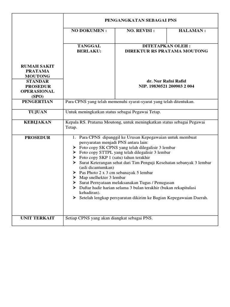 Sop Pengangkatan Sebagai Pns | PDF