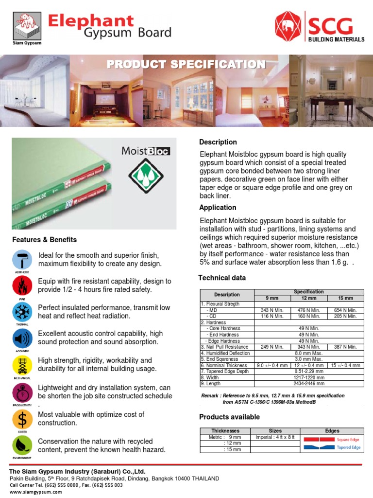 Elephant Gypsum Boards Specification - Moistbloc Board | Drywall ...