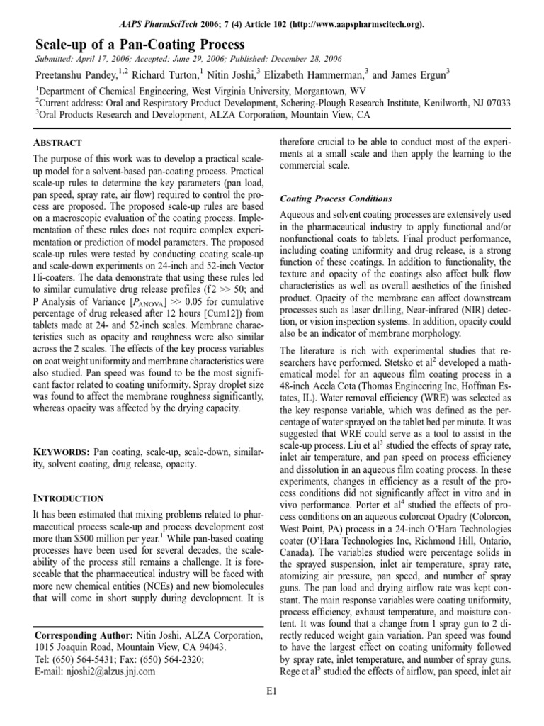 Scale-Up of A Pan-Coating Process: Preetanshu Pandey, Richard Turton ...