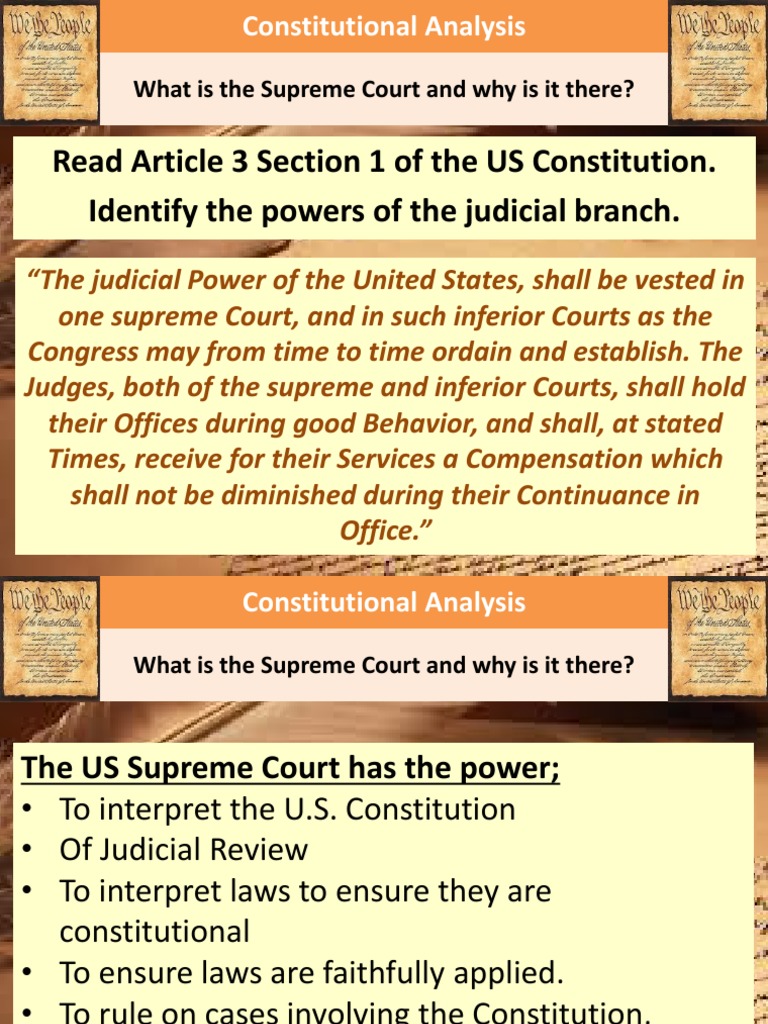 Read Article 3 Section 1 of The US Constitution. Identify The Powers of ...