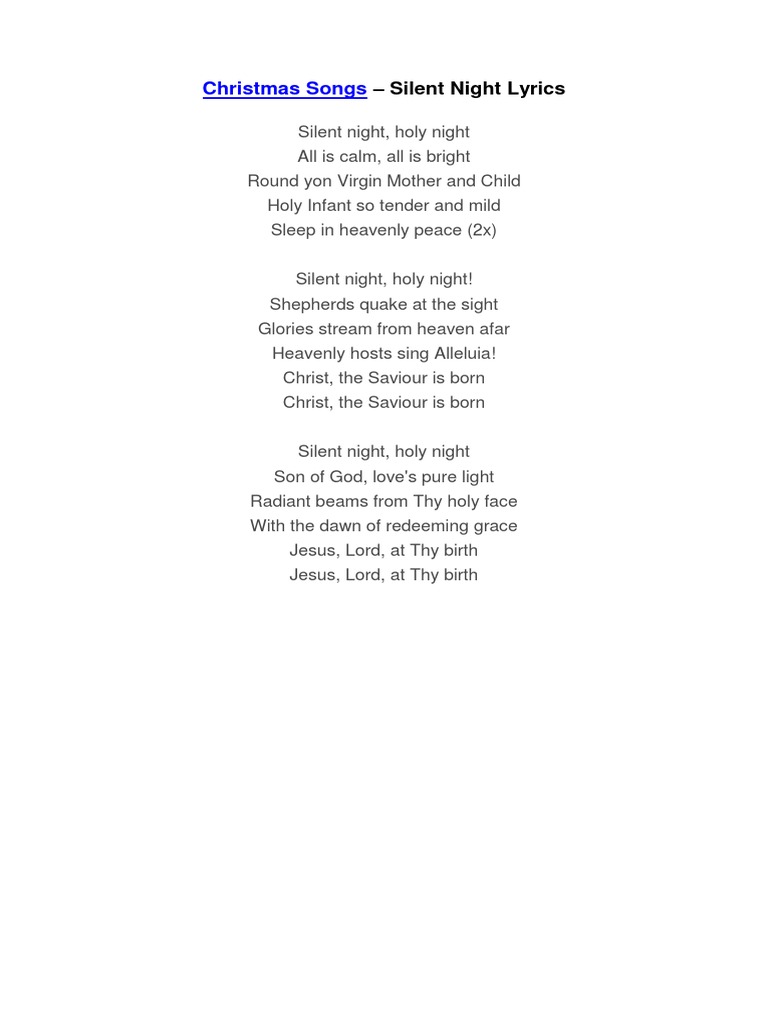 Christmas Songs: - Silent Night Lyrics | PDF | Jesus | Religion And Belief