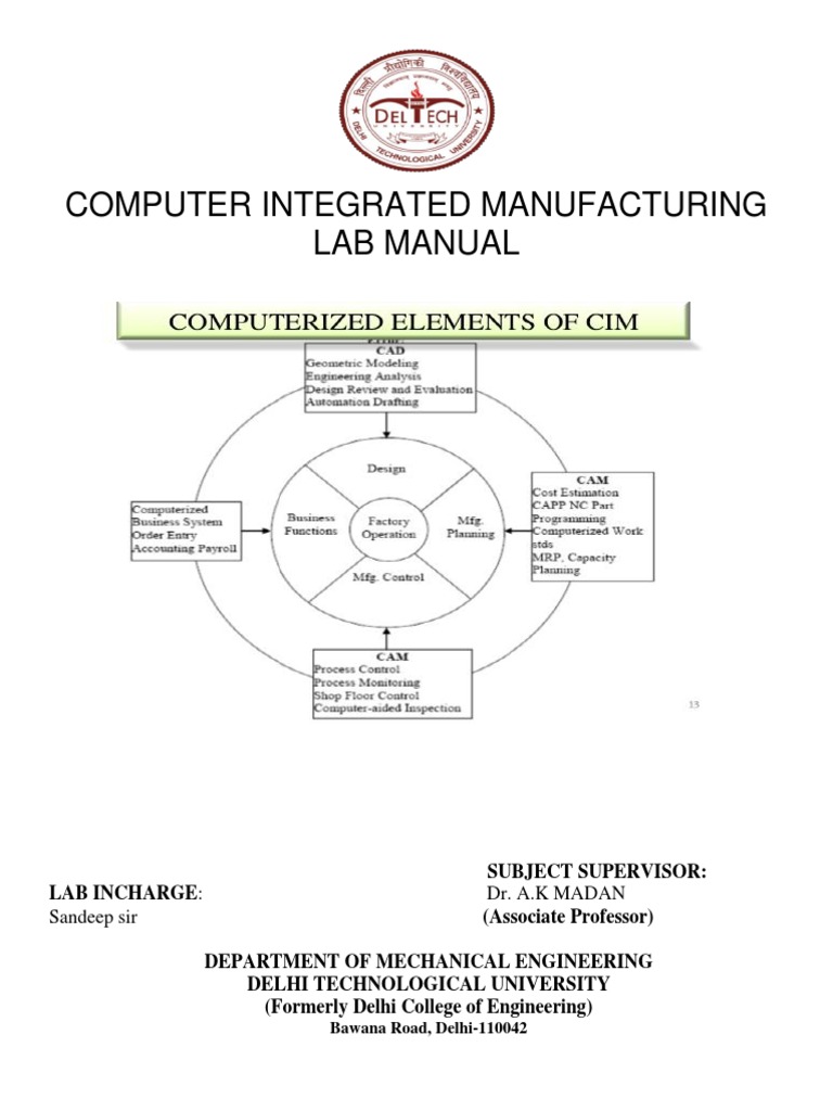 Computer Integrated Manufacturing Lab Manual: Subject Supervisor: Lab ...
