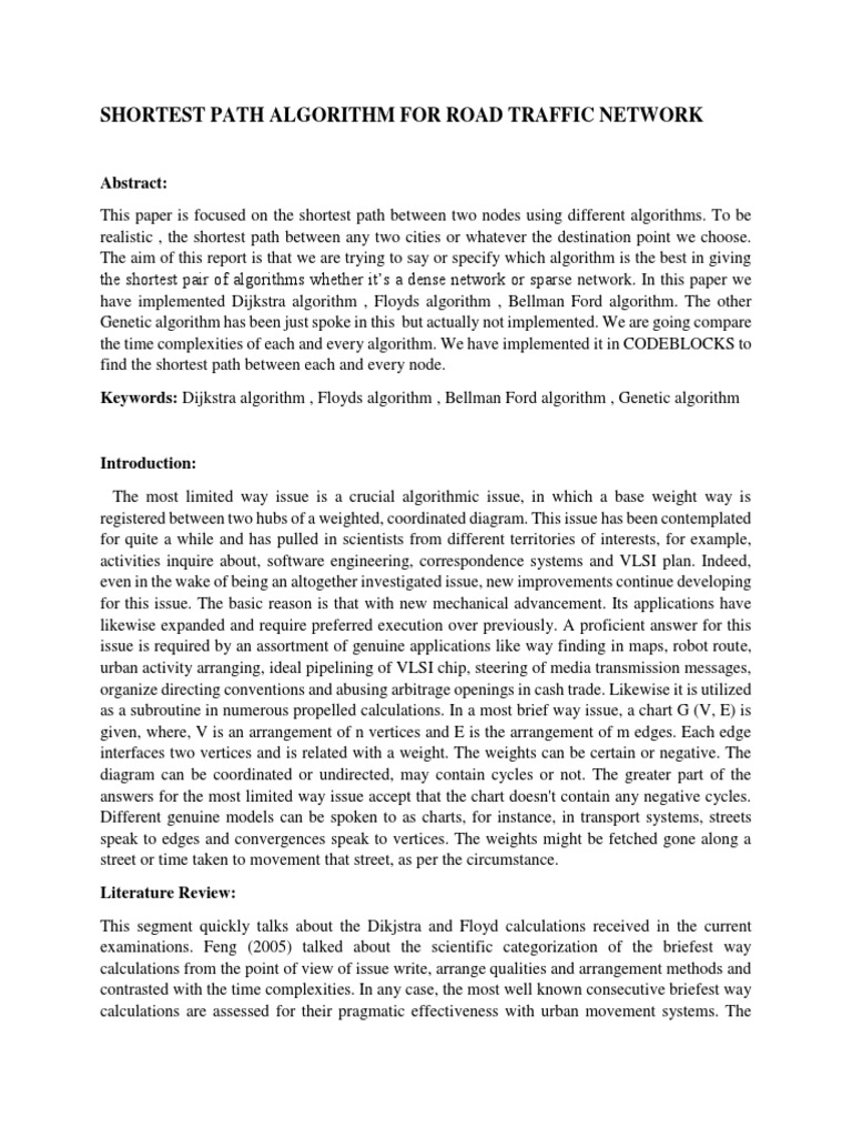Shortest Path Algorithm For Road Traffic Network Abstract Pdf 7497