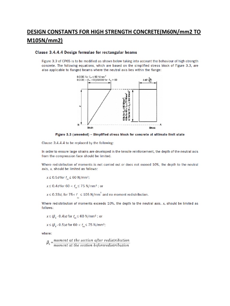 Design Constants For High Strength Concrete (M60N/Mm2 To M105N/mm2) | PDF
