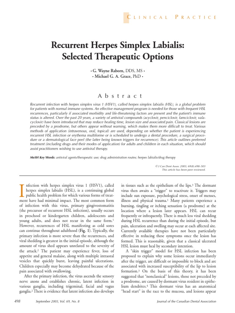 Recurrent Herpes Simplex Labialis: Selected Therapeutic Options | PDF ...