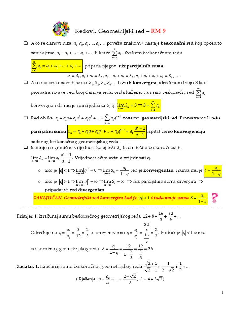 Redovi. Geometrijski Red | PDF