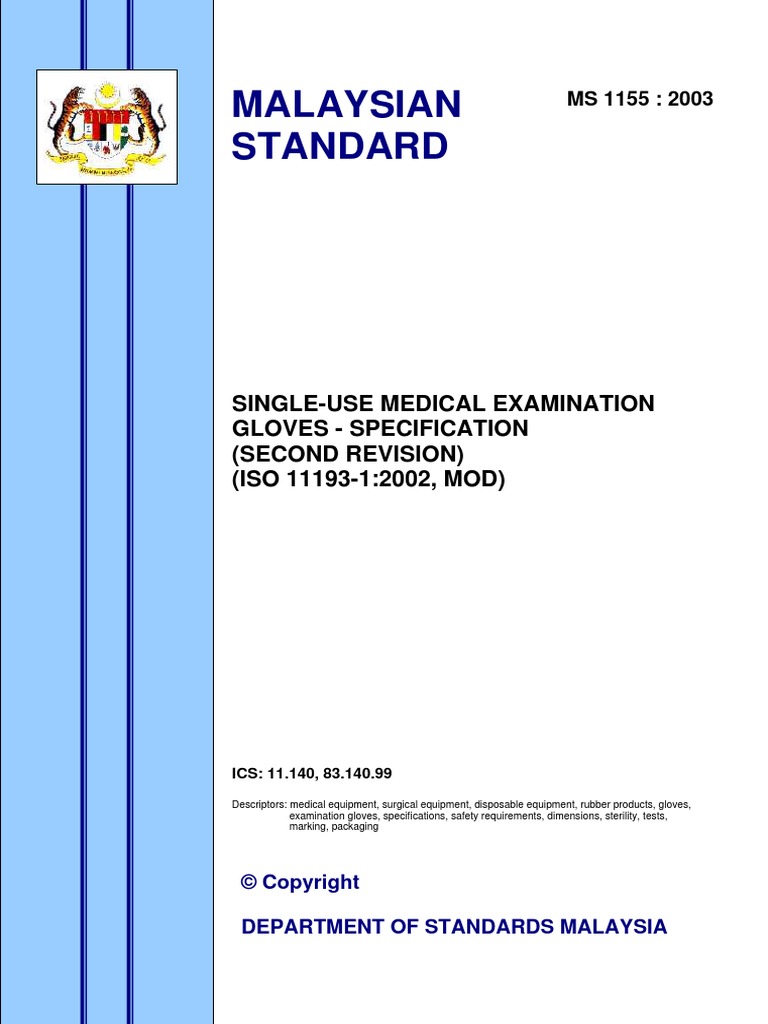 Malaysian Standard: Single-Use Medical Examination Gloves ...