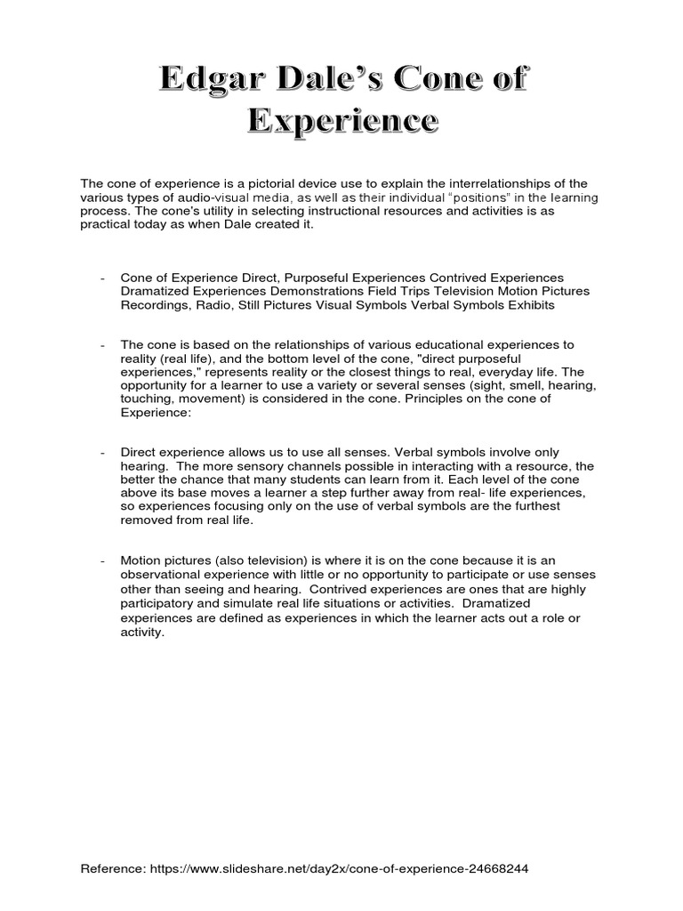 Edgar Dale's Cone of Experience Explained | PDF | Experience | Abstraction