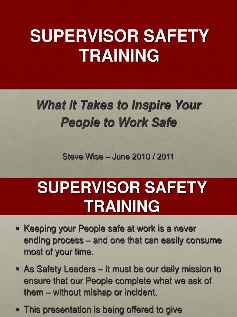 Supervisor Safety Training Guide | PDF | Safety | Personal Protective ...