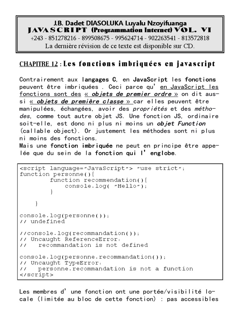 Fonctions Imbriquées en JavaScript | PDF | JavaScript | Mondialisation ...