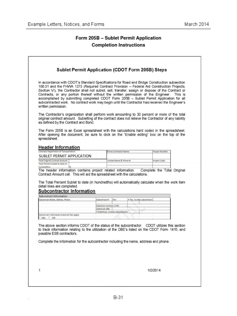 Example Letters, Notices, and Forms March 2014: Form 205B - Sublet ...
