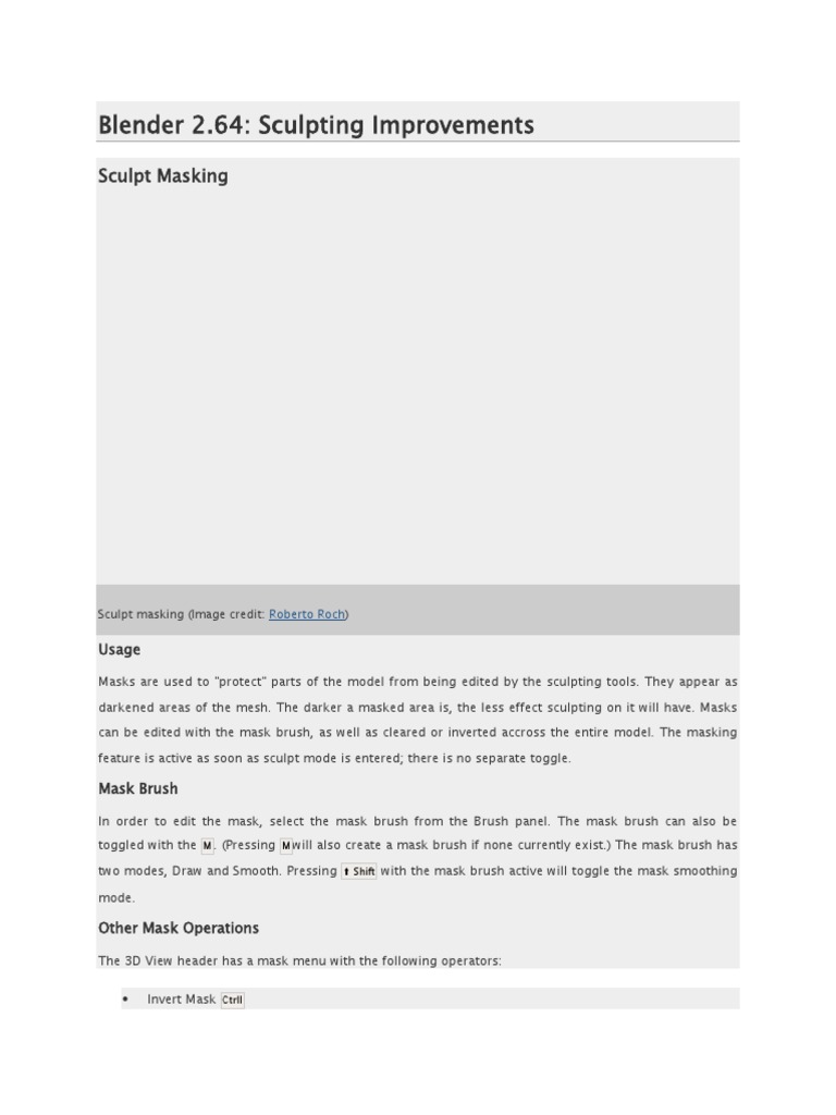 Blender 2 64 Sculpting Improvements Sculpt Masking Pdf 3 D