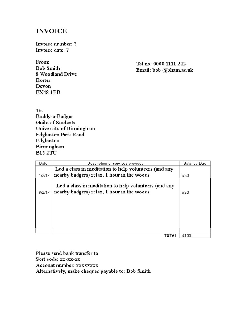 Invoice: Date Description of Services Provided Balance Due 1/2/17 50 | PDF
