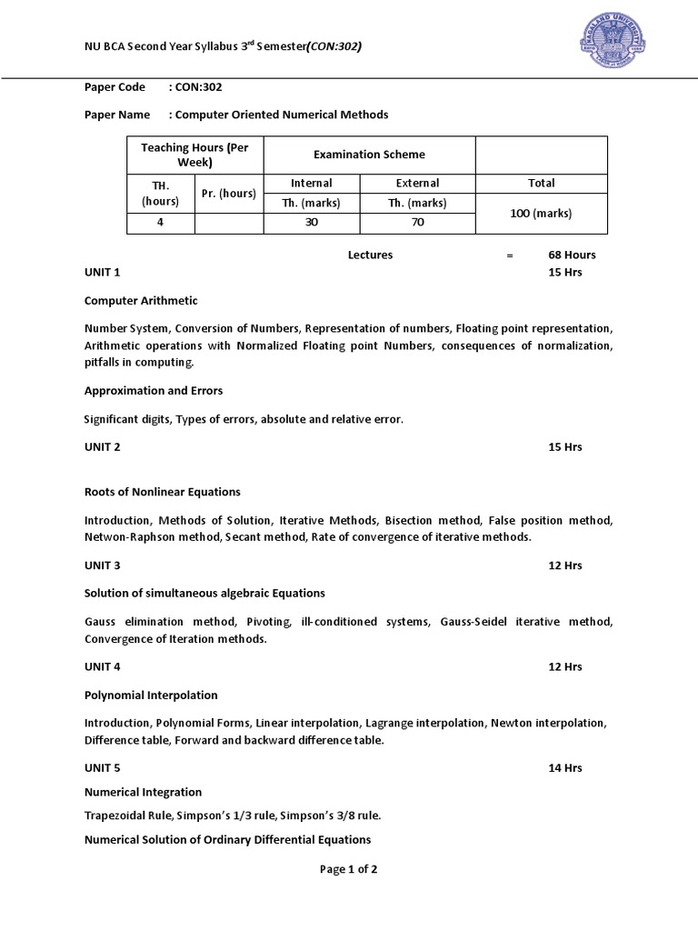 302 Computer Oriented Numerical Methods | PDF | Numerical Analysis ...