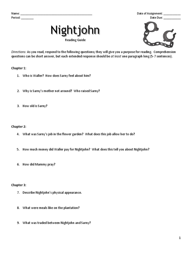 Nightjohn Reading Guide | PDF | Slavery | Crime Thriller