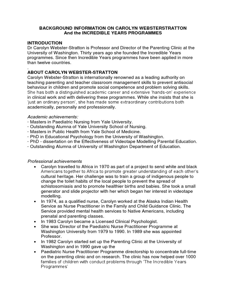 Carolyn Webster Stratton - Introdução Ao Programa | PDF | Parenting ...