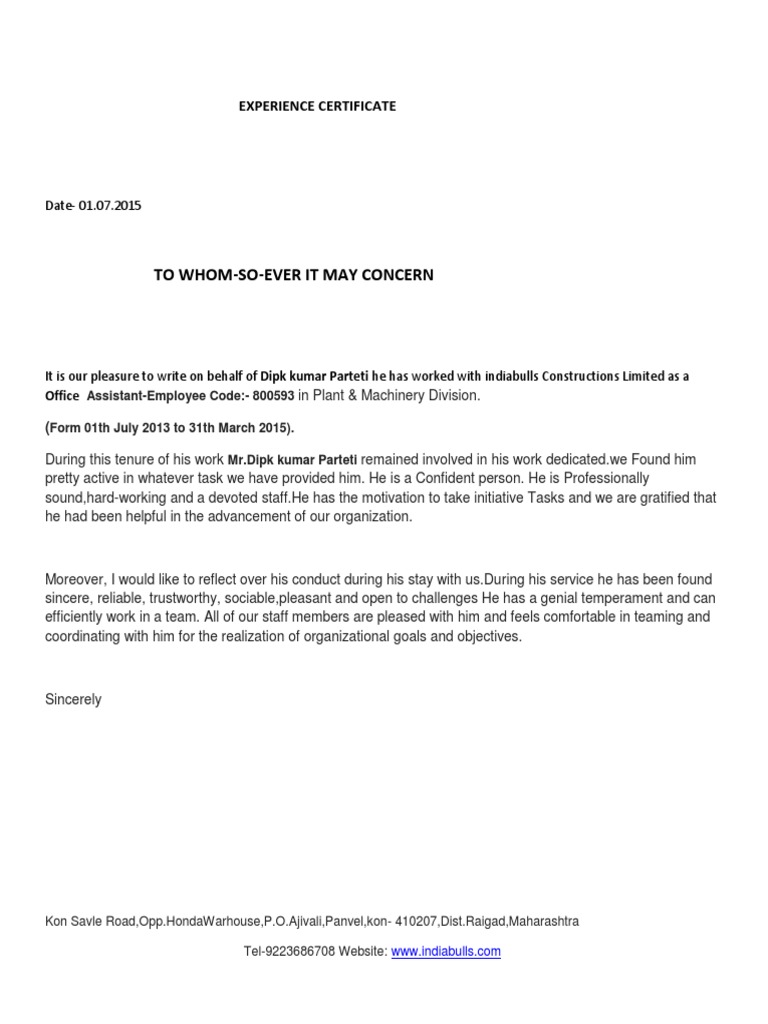 Experience Certificate | PDF