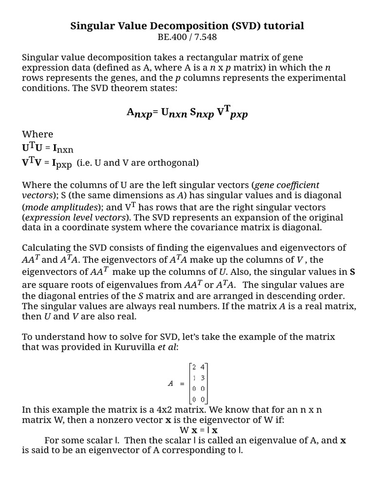 Singular Value Decomposition (SVD) Tutorial | PDF | Eigenvalues And ...