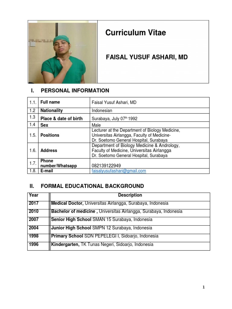 Curriculum Vitae: Faisal Yusuf Ashari, MD | PDF | Doctor Of Medicine | Medical School