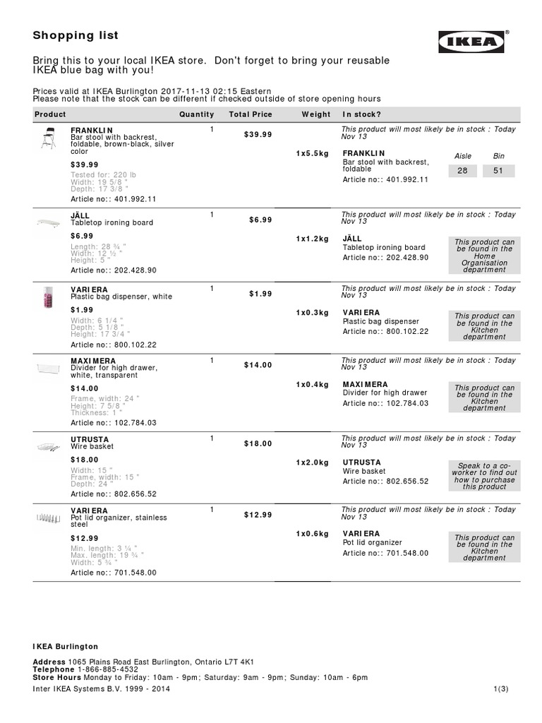 Shopping List: Bring This To Your Local IKEA Store. Don't Forget To ...