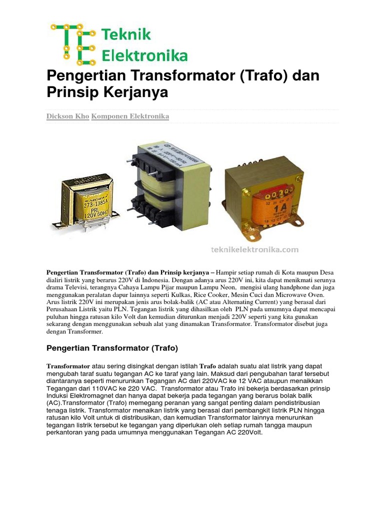 Pengertian Transformator (Trafo) Dan Prinsip Kerjanya | PDF