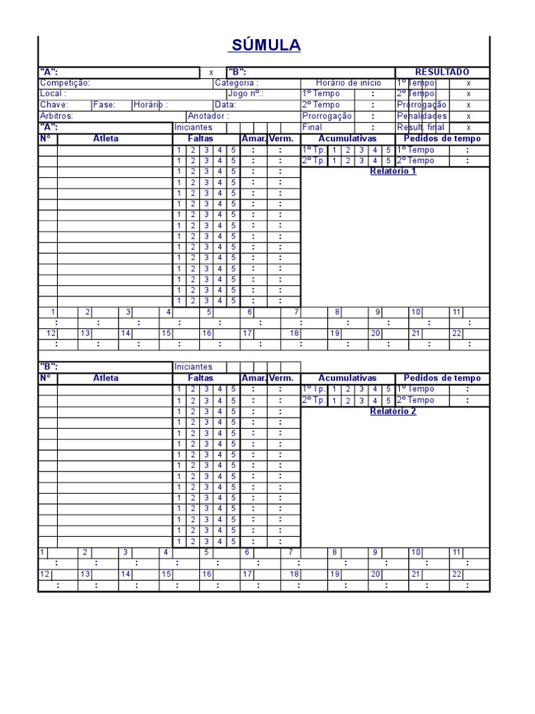 Sumula de Futsal | Download grátis PDF | Esportes