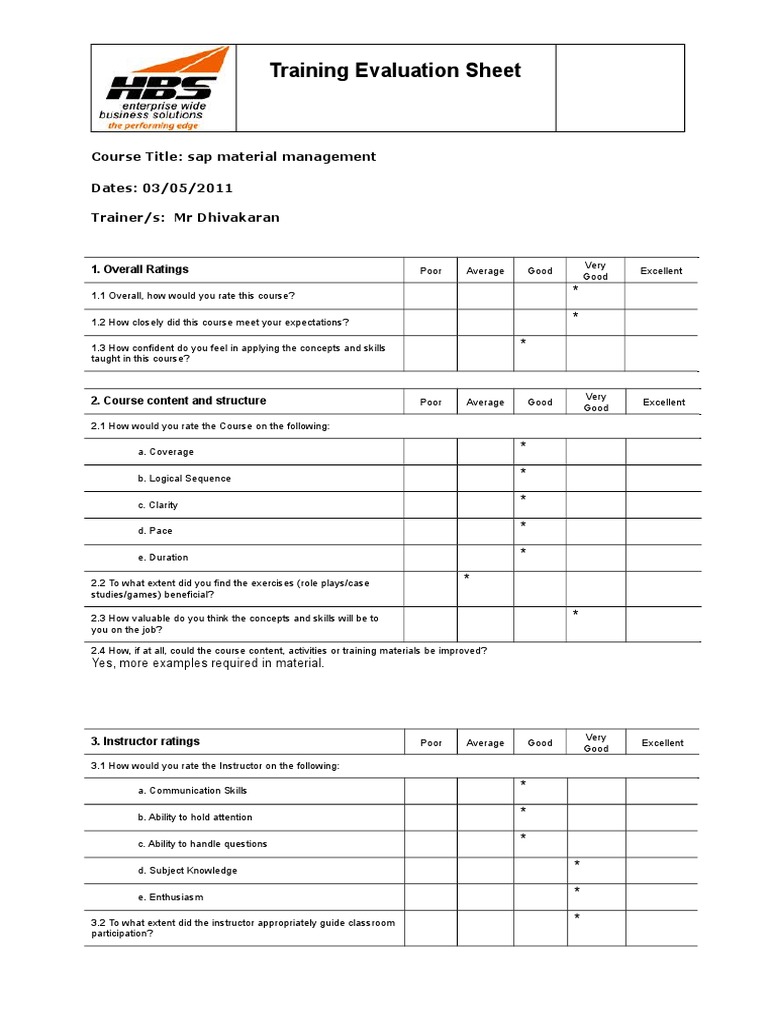 Training Feedback Evaluation Sheet | PDF | Change | Cognitive Science