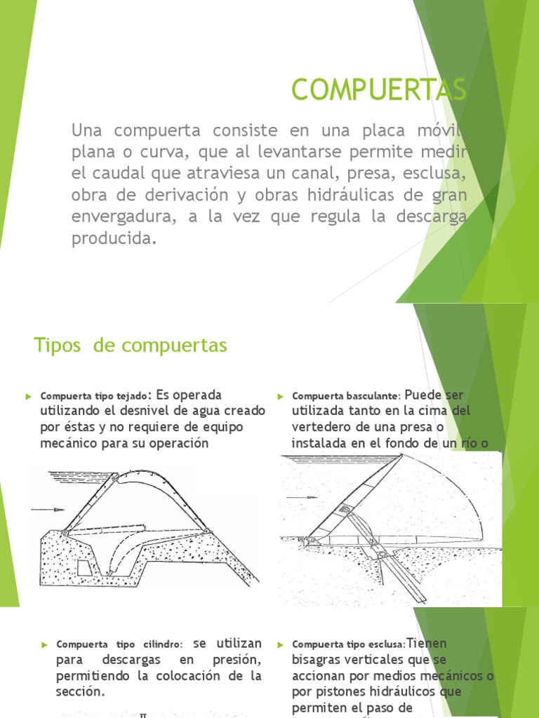 Tipos de Compuertas Hidráulicas | PDF | Represa | Hidráulica