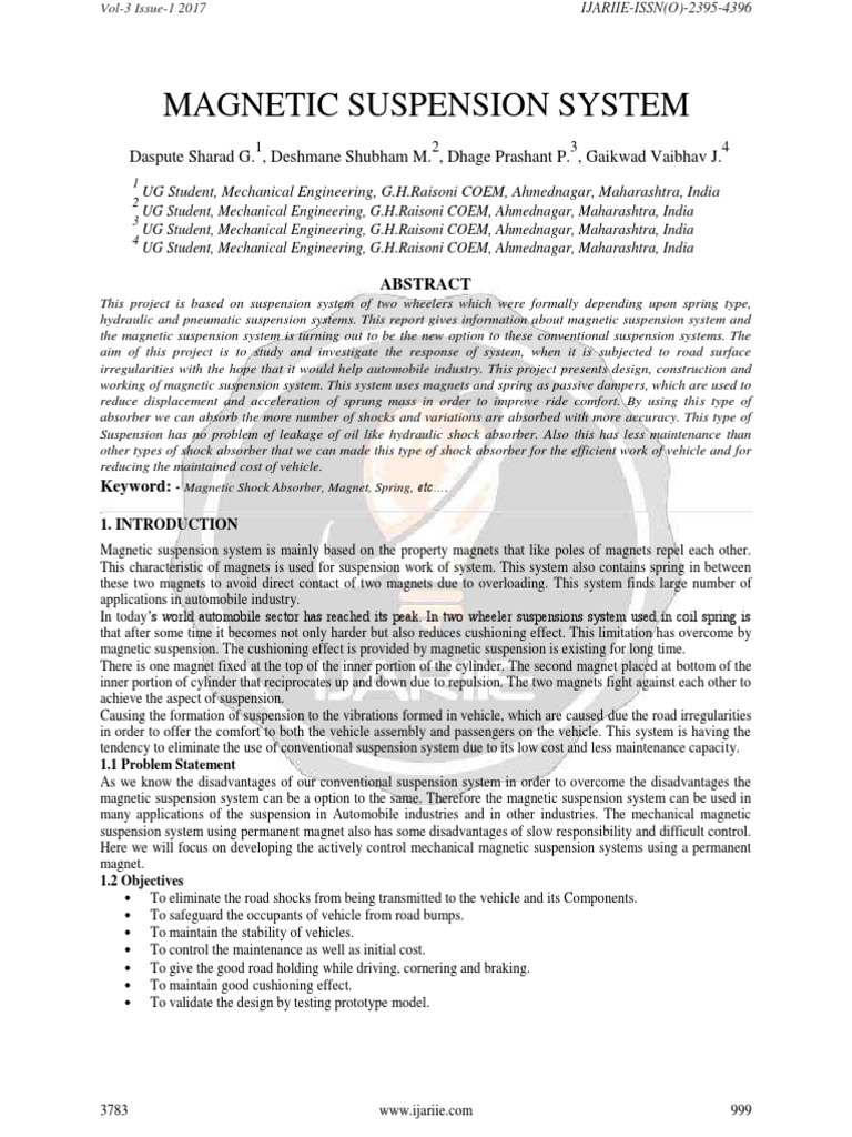 Magnetic Suspension System Ijariie3779 | PDF | Suspension (Vehicle ...