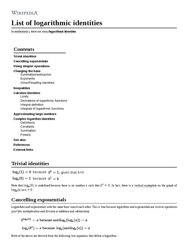 List of Logarithmic Identities | Download Free PDF | Logarithm ...