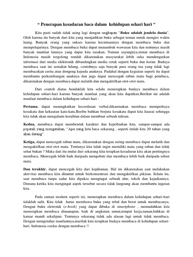 Pentingnya Membaca Dalam Kehidupan Sehari Hari | PDF | Karier & Perkembangan | Gaya Hidup