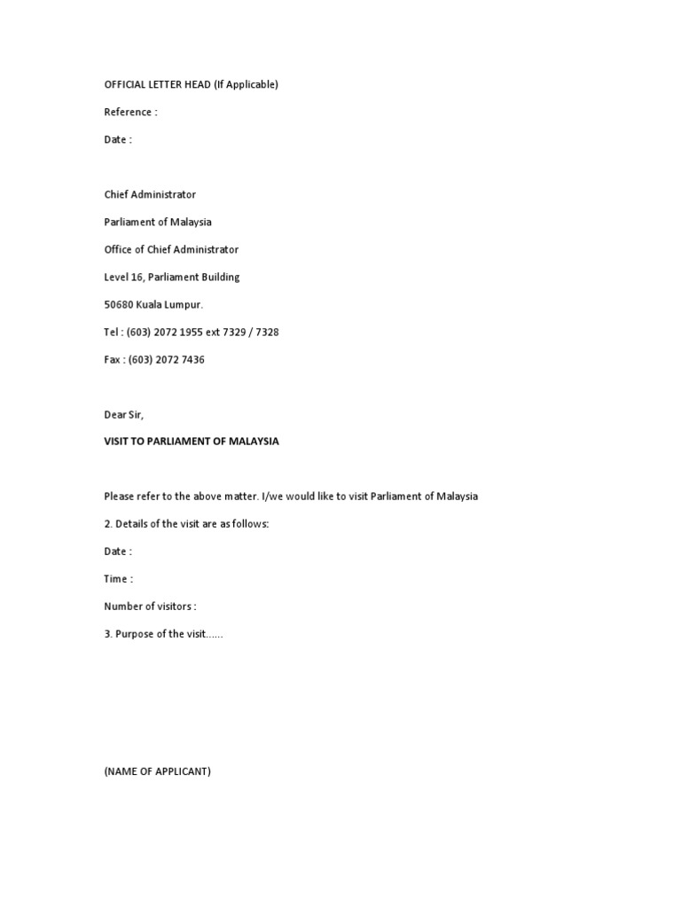 Template Surat Lawatan Parlimen | PDF